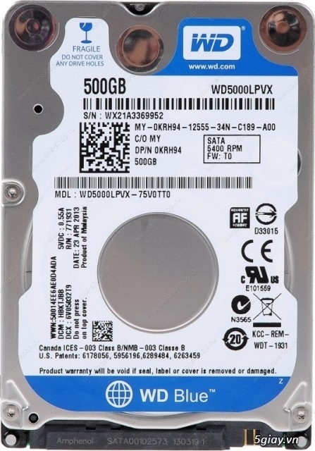 Bán HDD 500GB WD 2.5 SATA 3 5400 (WD5000 LPVX) (XANH) (mới 100%) | 5giay