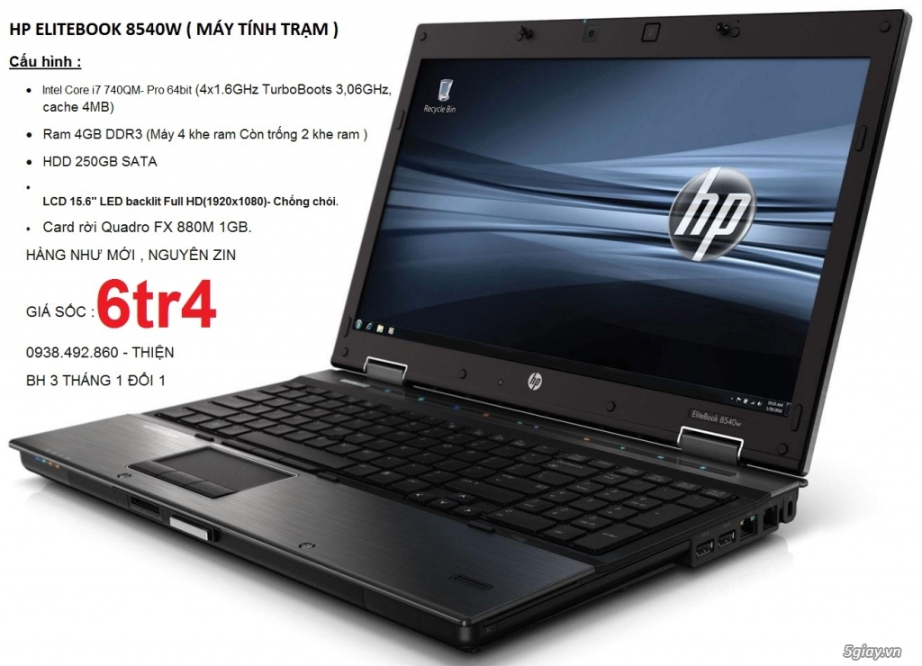 HP EliteBook 8540w – core i7 (720QM, 4 nhân, 15,6 inch Full HD, card ...
