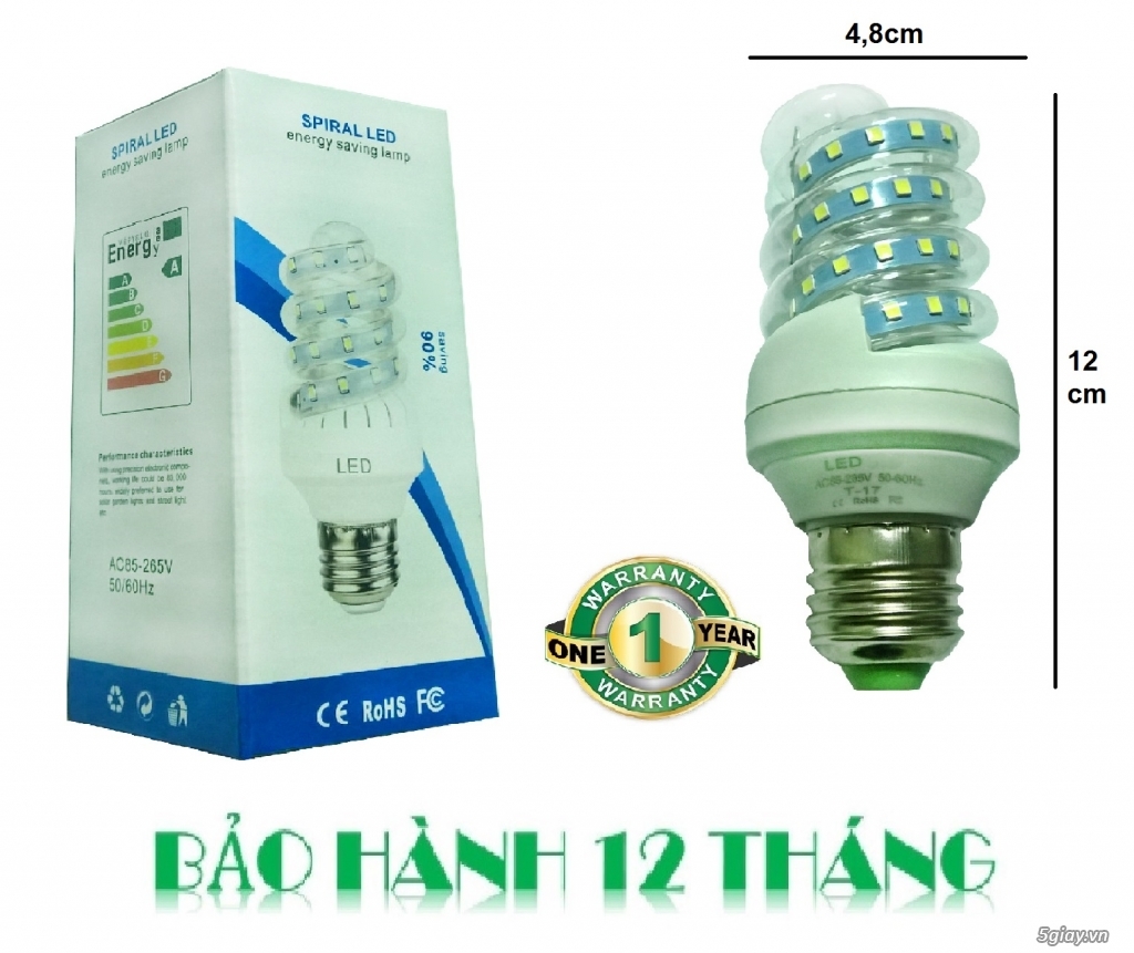 Bóng đèn LED 9W dạng xoắn kiểu compact (sáng trắng) LS-9S-M | 5giay