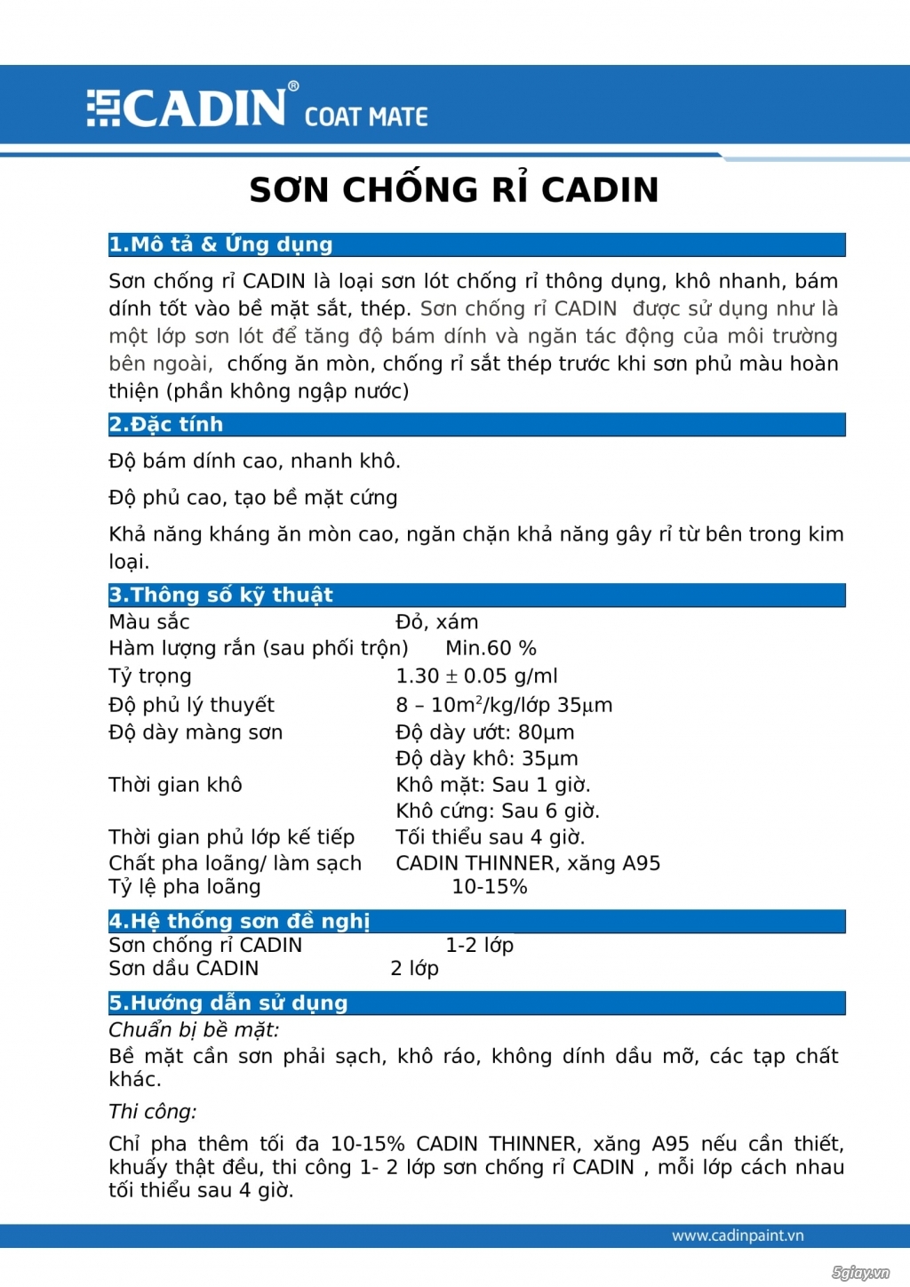 SƠN CHỐNG RỈ CADIN PAINT | 5giay