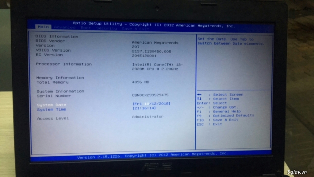 Laptop ASUS Intel Core i3 2328M Ram 4G HDD 500GB-14 inch | 5giay