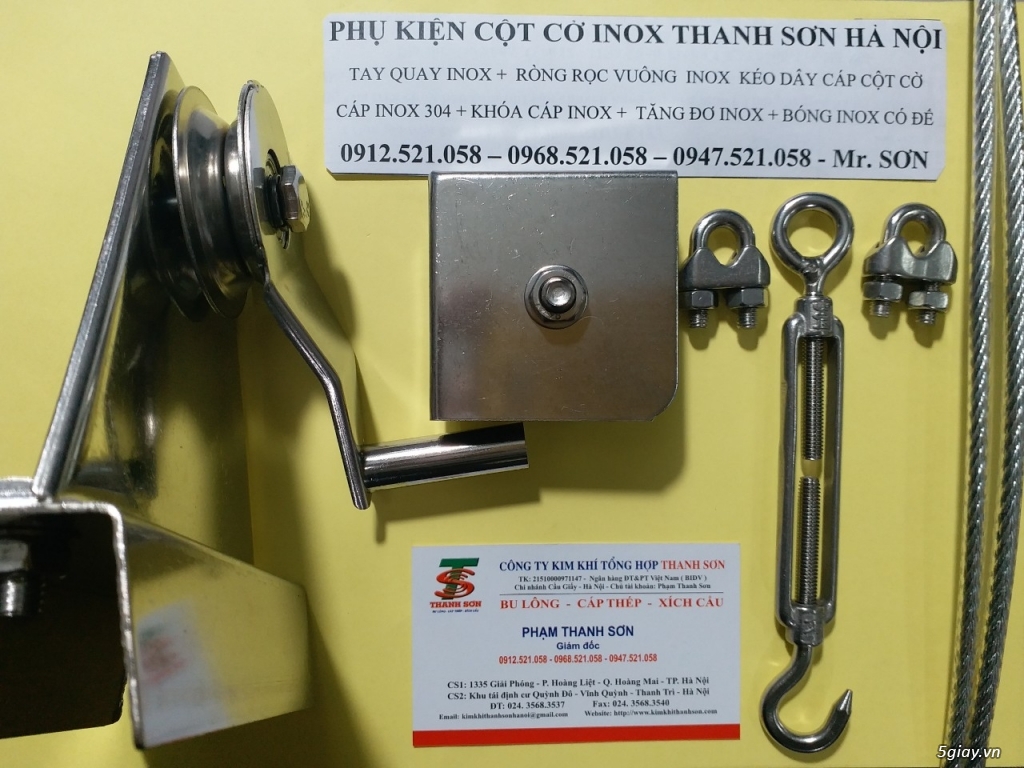 Phân phối Tay quay cột cờ,puly inox,tăng đơ inox,khoá cáp,quả cầu inox ...
