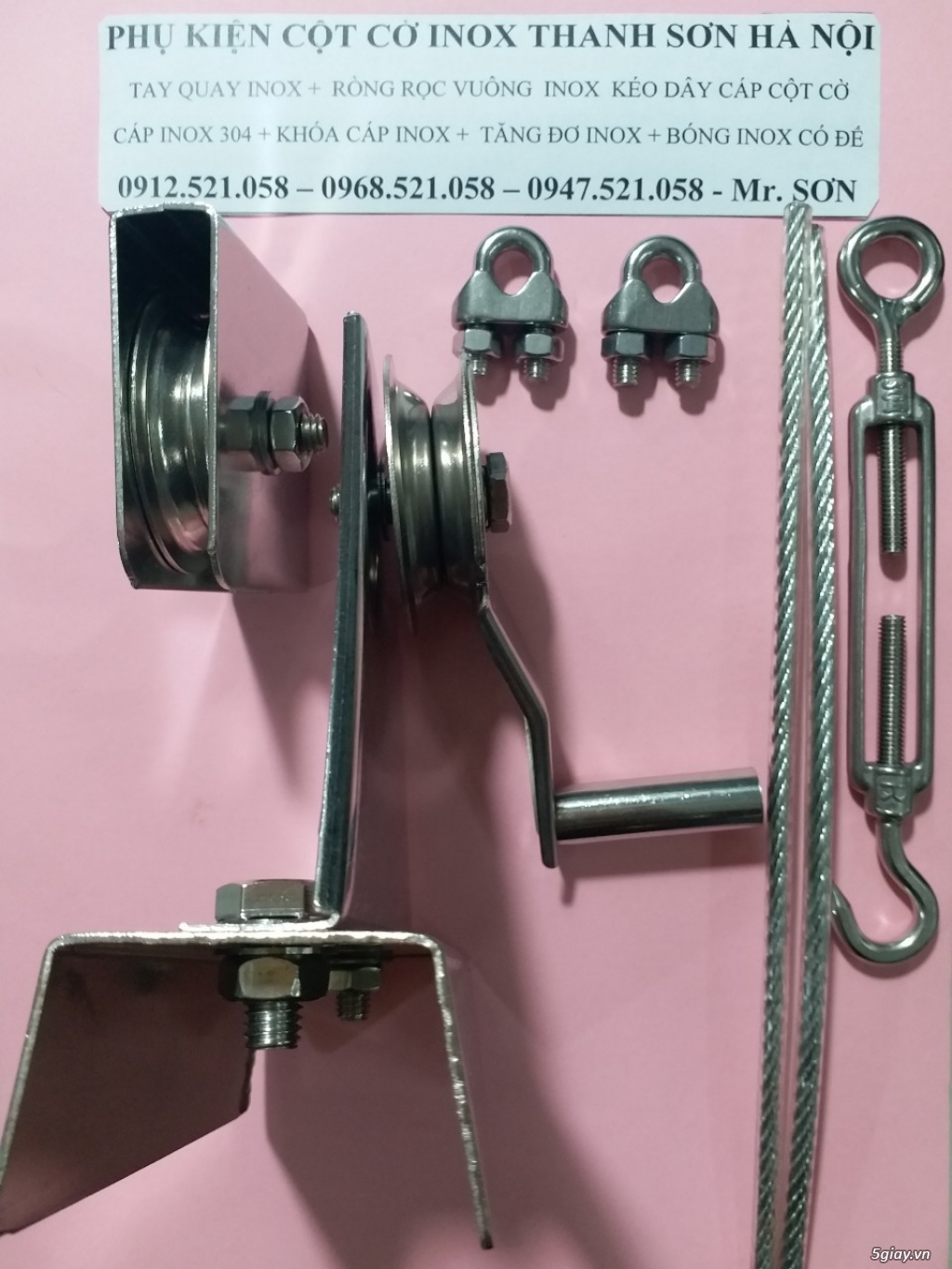 Phân phối Tay quay cột cờ,puly inox,tăng đơ inox,khoá cáp,quả cầu inox ...