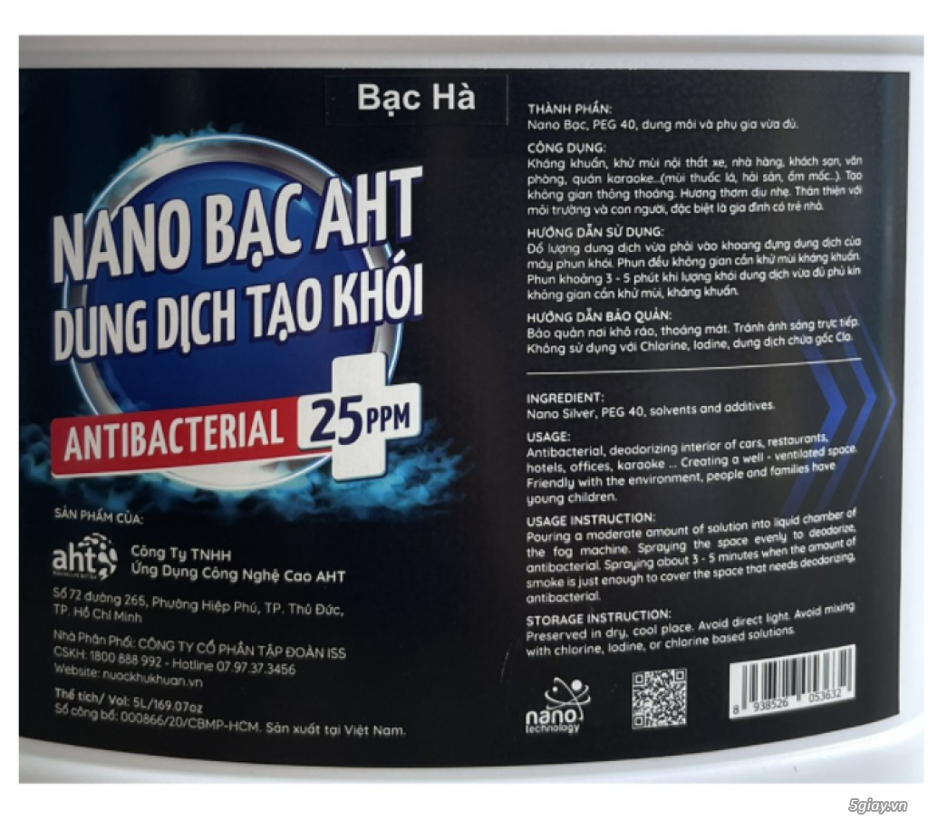 Dung dịch Nano bạc AHT - 5 L- diệt khuẩn khử mùi | 5giay
