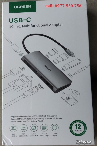 Cáp chuyển đổi USB type C (USB 3.1) 10 IN 1 Ugreen 80133 | 5giay