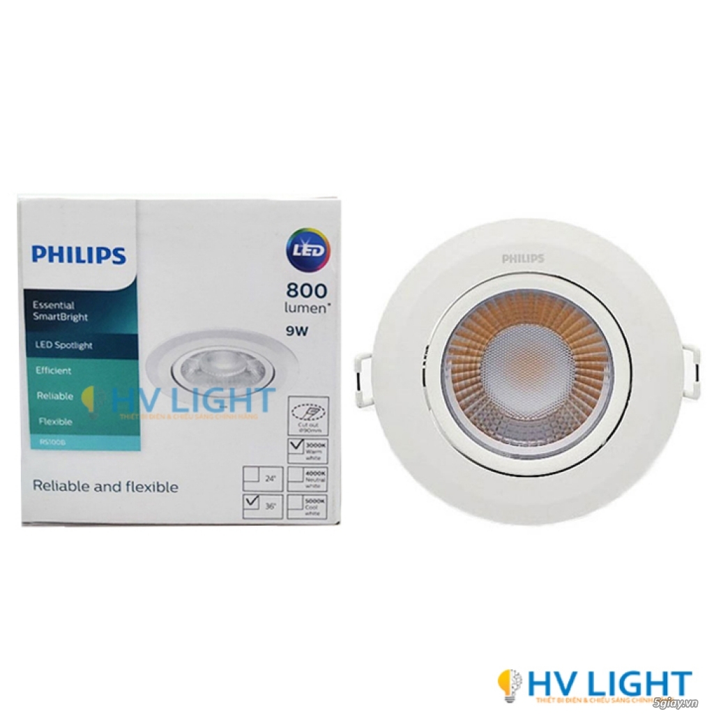 Đèn Led âm trần chiếu điểm Philips RS100B 9W D90 | HV Lighting | 5giay