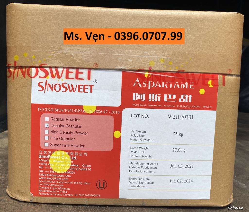 Aspartame (E951) - Chất tạo ngọt thực phẩm, đường hóa học cao cấp | 5giay