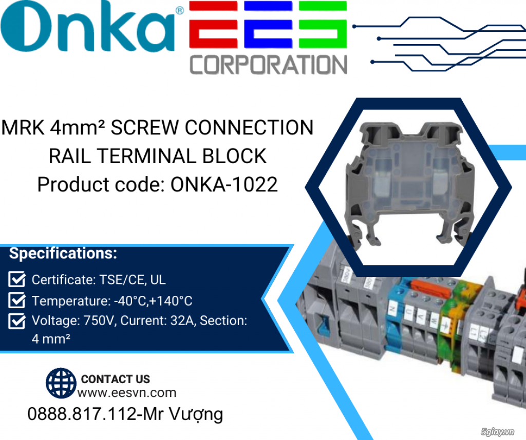 MRK 6mm² Screw Connection Rail Terminal Block - Mã sản phẩm: Onka-1032 ...