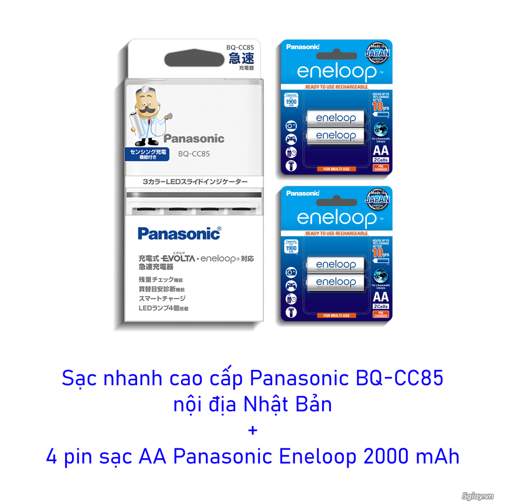 Sạc nhanh cao cấp Panasonic BQ-CC85 nội địa Nhật Bản kèm 4 pin sạc AA ...