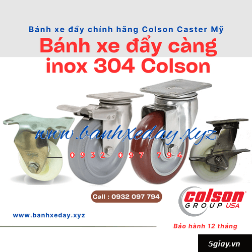 Bánh xe đẩy hàng càng inox 304 Colson Caster Mỹ banhxeday.xyz | 5giay