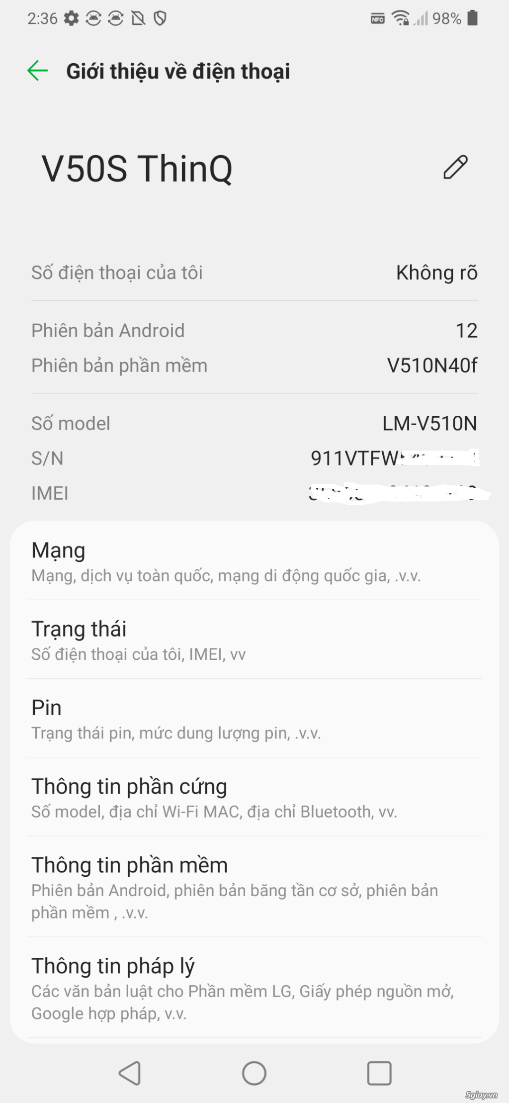 Bán Điện Thoại LG V50s 5G 8/256 | 5giay